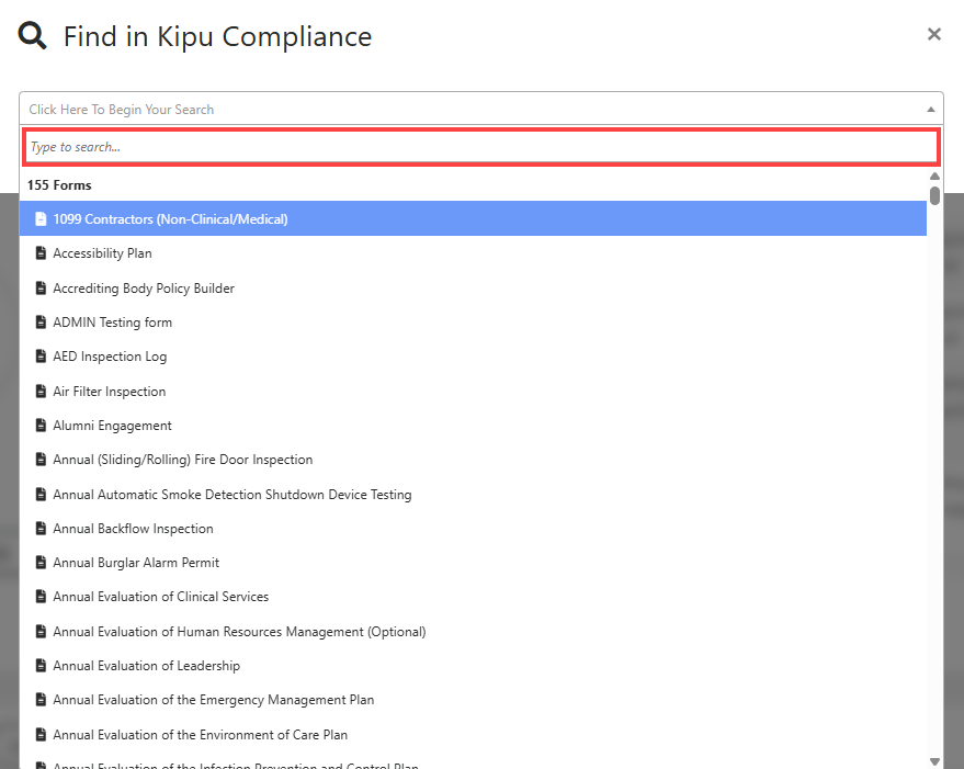 Finding Forms in Kipu Compliance – Kipu Compliance